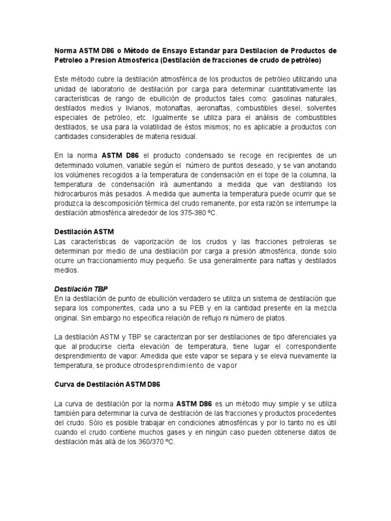 Norma Astm d86 | PDF | Destilación | Petróleo
