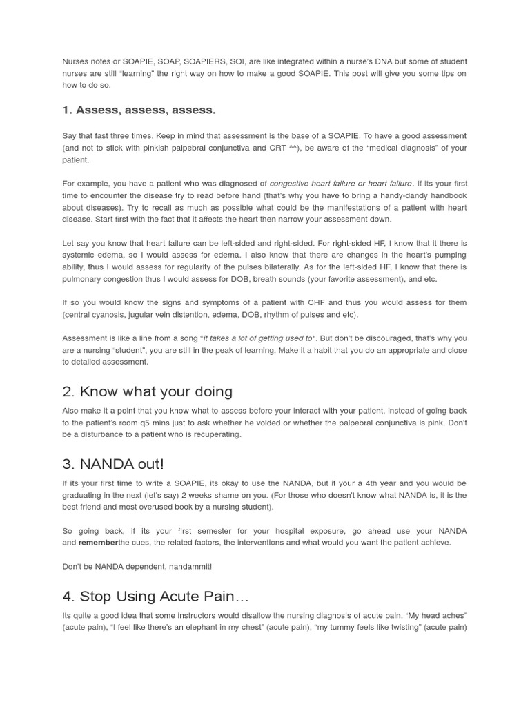 Effective SOAPIE Note Writing Guide | PDF | Heart Failure | Heart