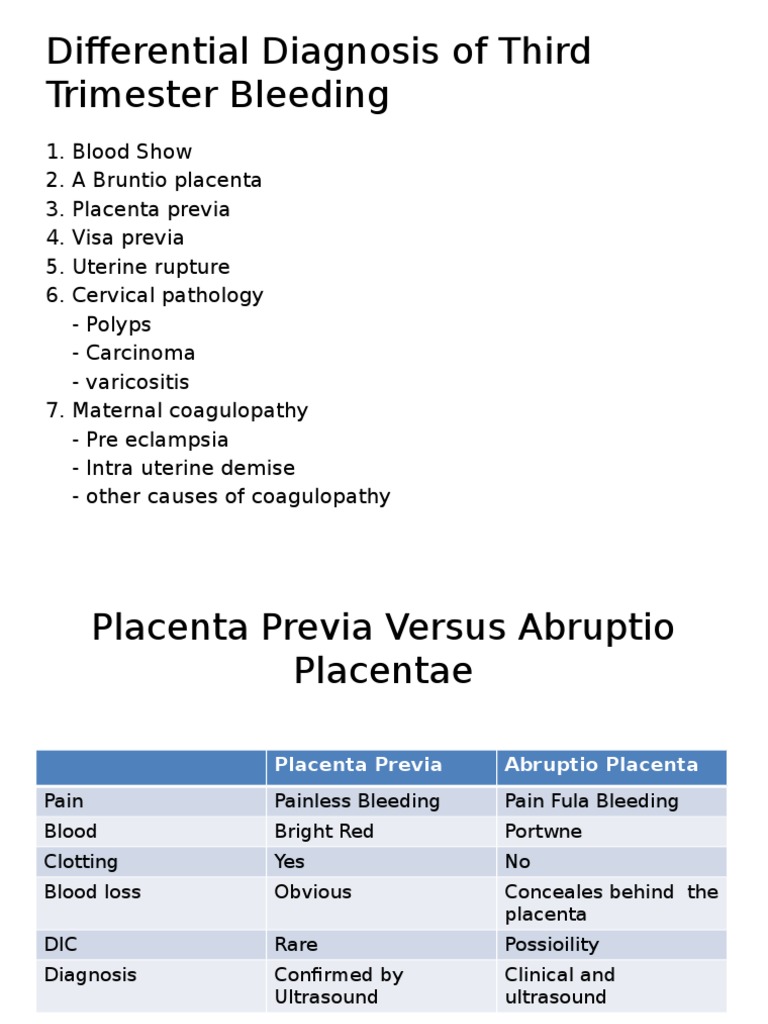 Differential Diagnosis of Third Trimester Bleeding | PDF