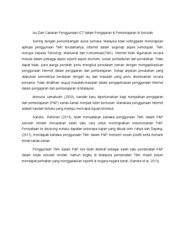 Isu Dan Cabaran Penggunaan ICT Dalam Pengajaran | PDF