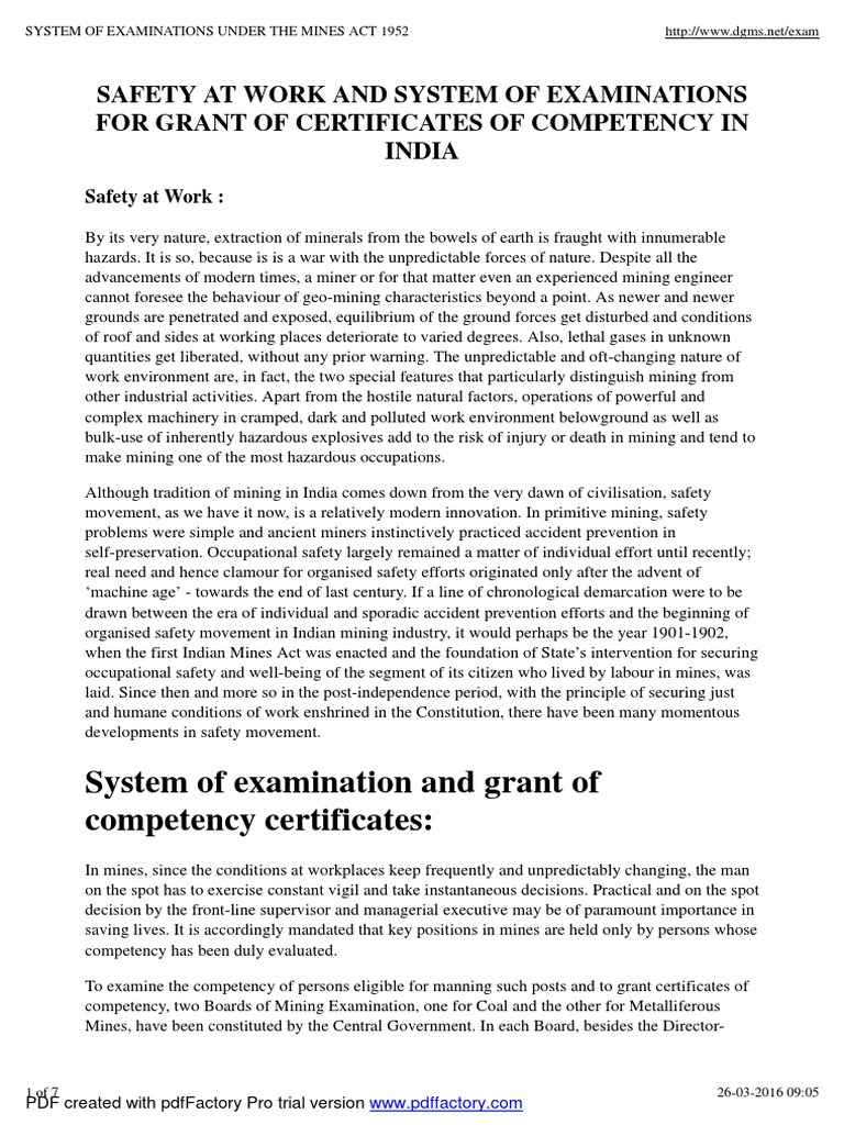Mining Mate Syllabus | Diploma | Test (Assessment)