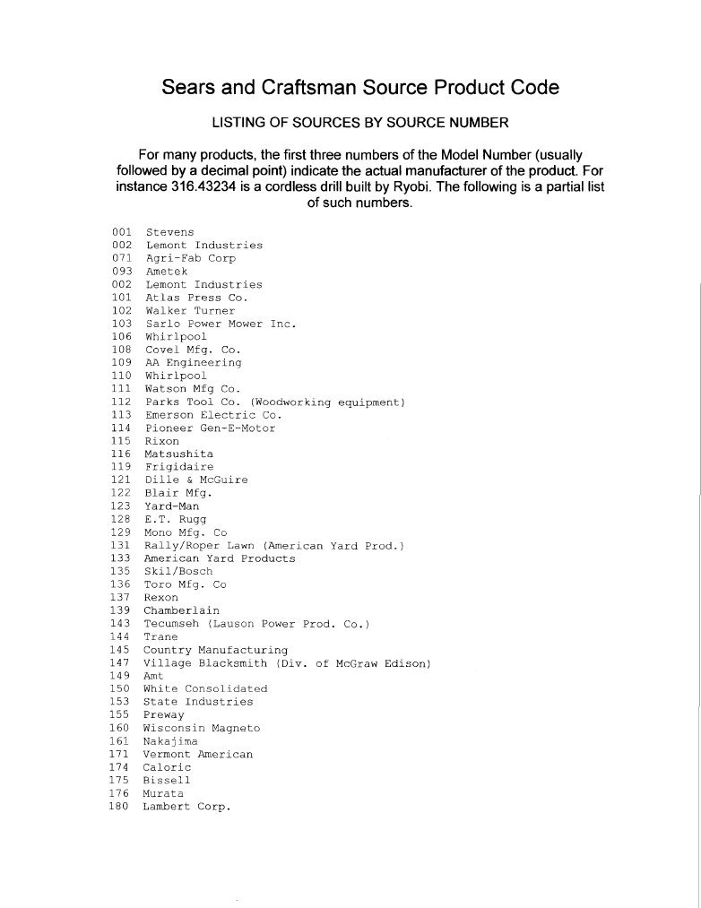 Sears Manufacturer Codes[1]