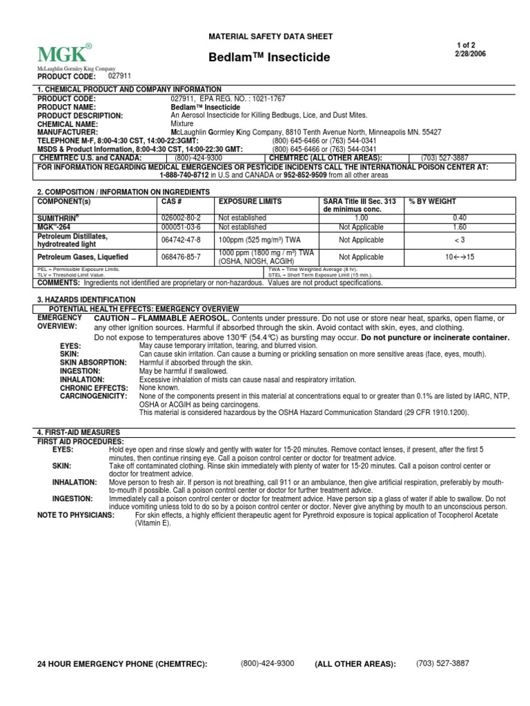 Bedlam MSDS | PDF | Resource Conservation And Recovery Act | Fires