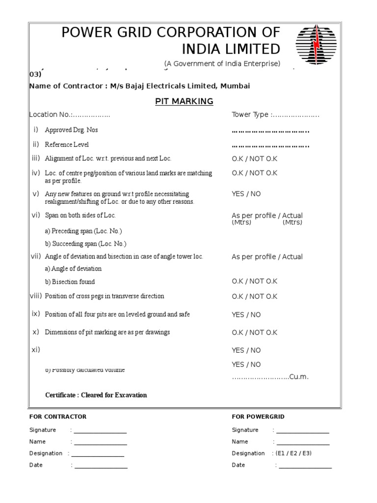 Power Grid Corporation of India Limited: Pit Marking | PDF ...