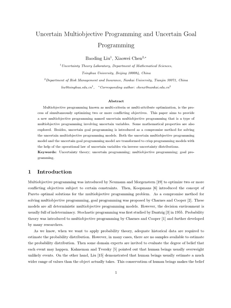 Uncertain Multiobjective Programming and Uncertain Goal Programming | PDF | Mathematical ...