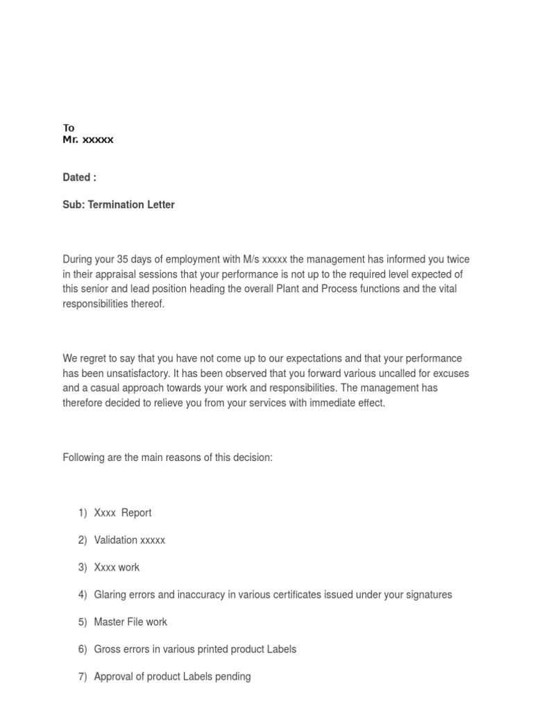 Termination Letter With Immediate Effect | PDF