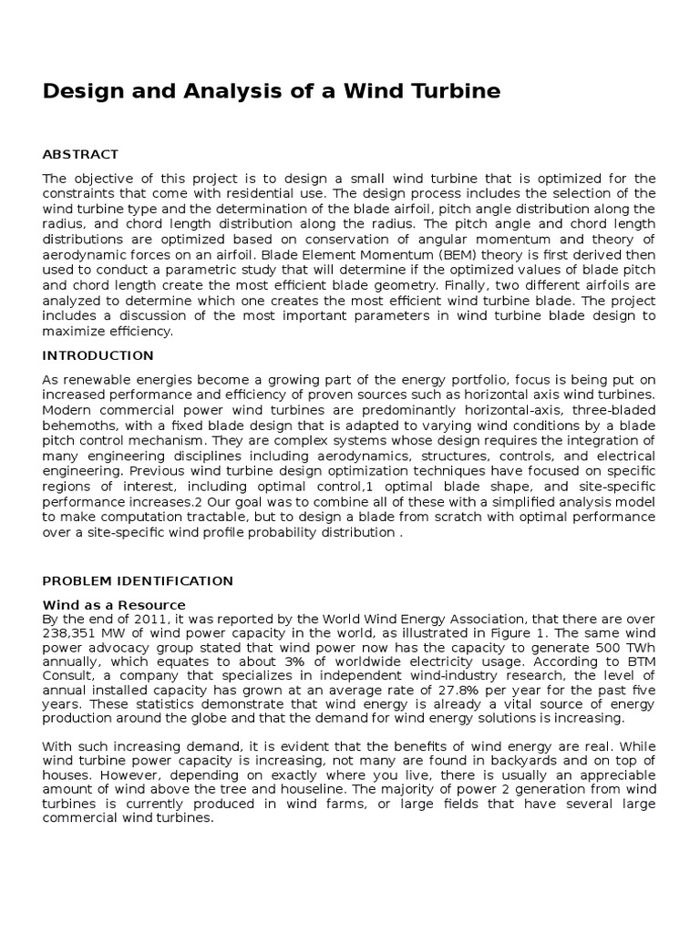 Design and Analysis of A Wind Turbine | PDF | Wind Power | Airfoil