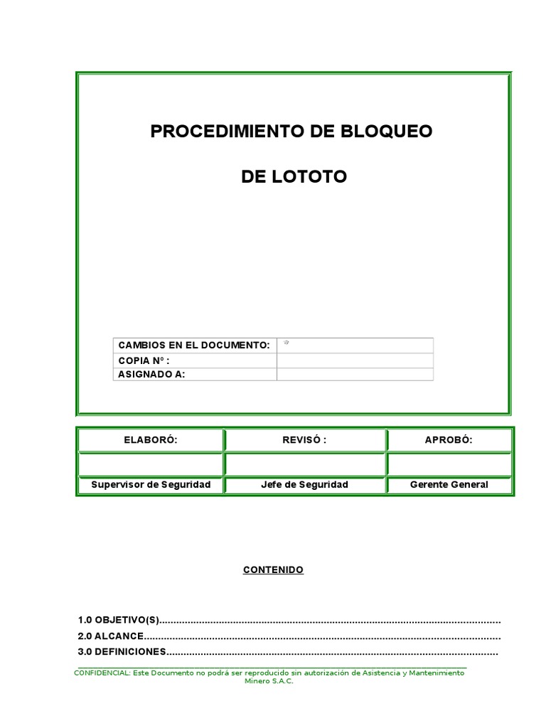 Procedimiento de de Bloqueo de Lototo