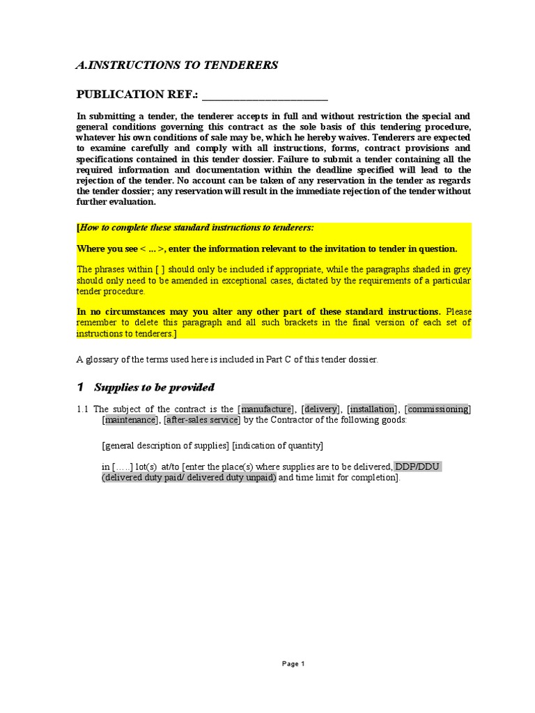 PUBLICATION REF.: - : A.Instructions To Tenderers | Download Free PDF ...