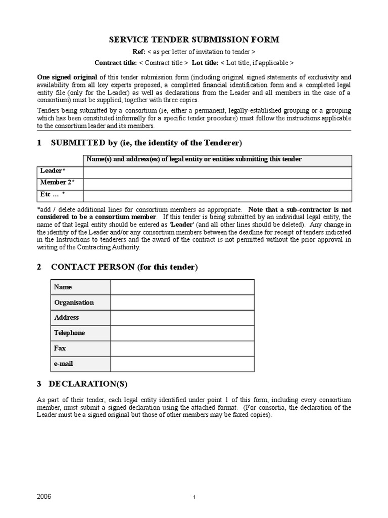 Service Tender Submission Form | PDF | Internet | Government Information