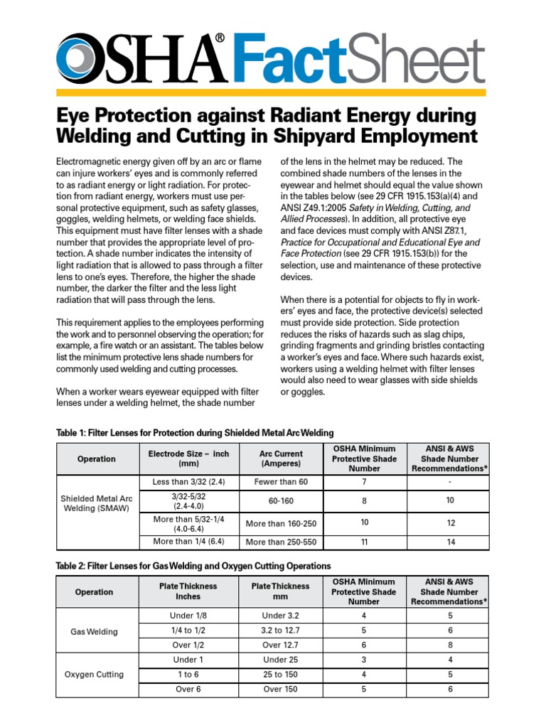 OSHAfactsheet Eyeprotection During Welding | PDF | Welding | Construction