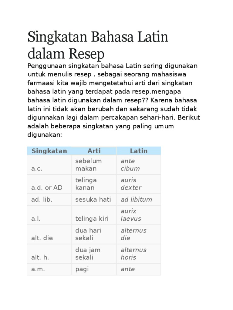 Singkatan Bahasa Latin Resep | PDF
