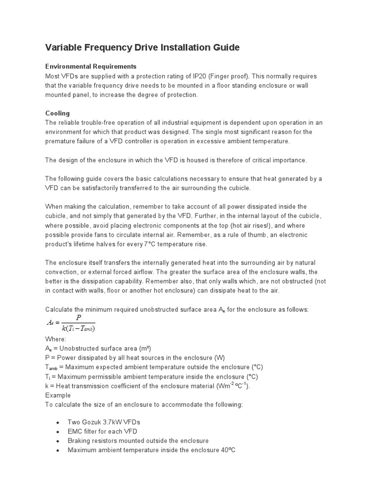 Variable Frequency Drive Installation Guide: Environmental Requirements ...