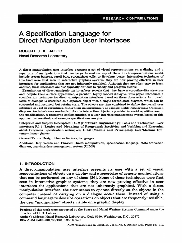 A Specification Language For Direct-Manipulation User Interfaces | PDF | User Interface ...