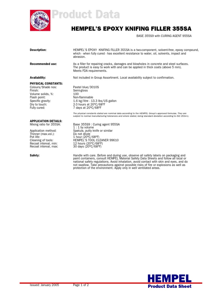 Hempel's Epoxy Knifing Filler - Datasheet | Paint | Abrasive