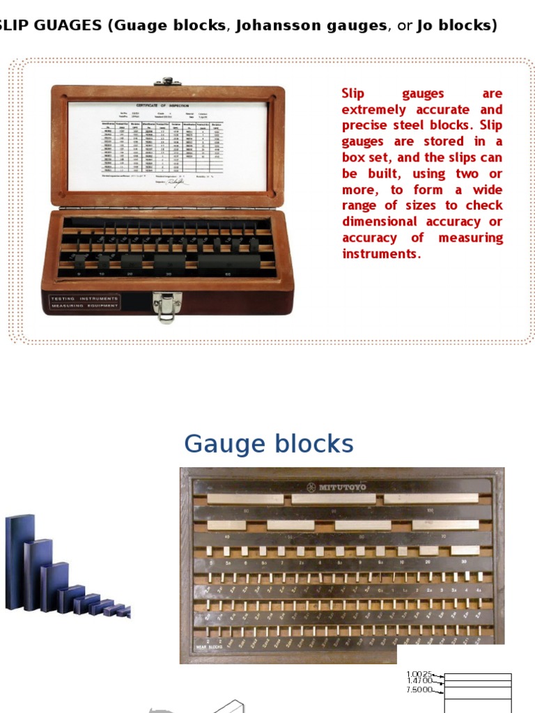 SLIP GUAGES (Guage Blocks, Johansson Gauges, or Jo Blocks) | PDF ...