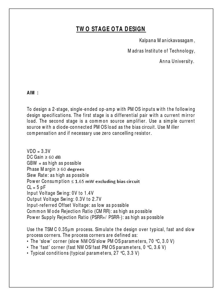 Two Stage OTA Design | PDF | Operational Amplifier | Electricity