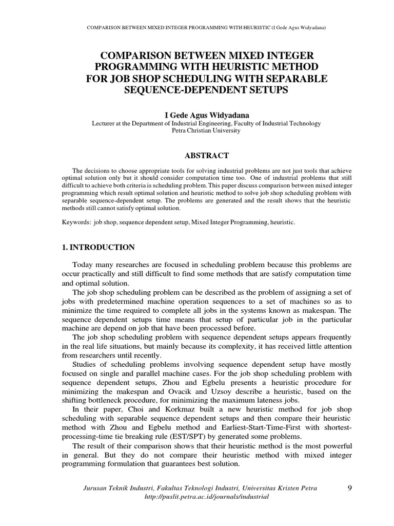 Comparison Between Mixed Integer Programing With Heuristic Method For Jon Shop Scheduling With ...