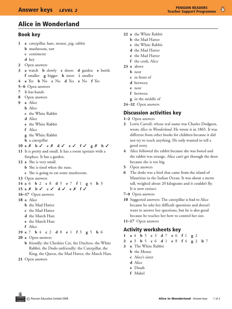 Alice in Wonderland: Answer Keys | PDF | Alice's Adventures In ...