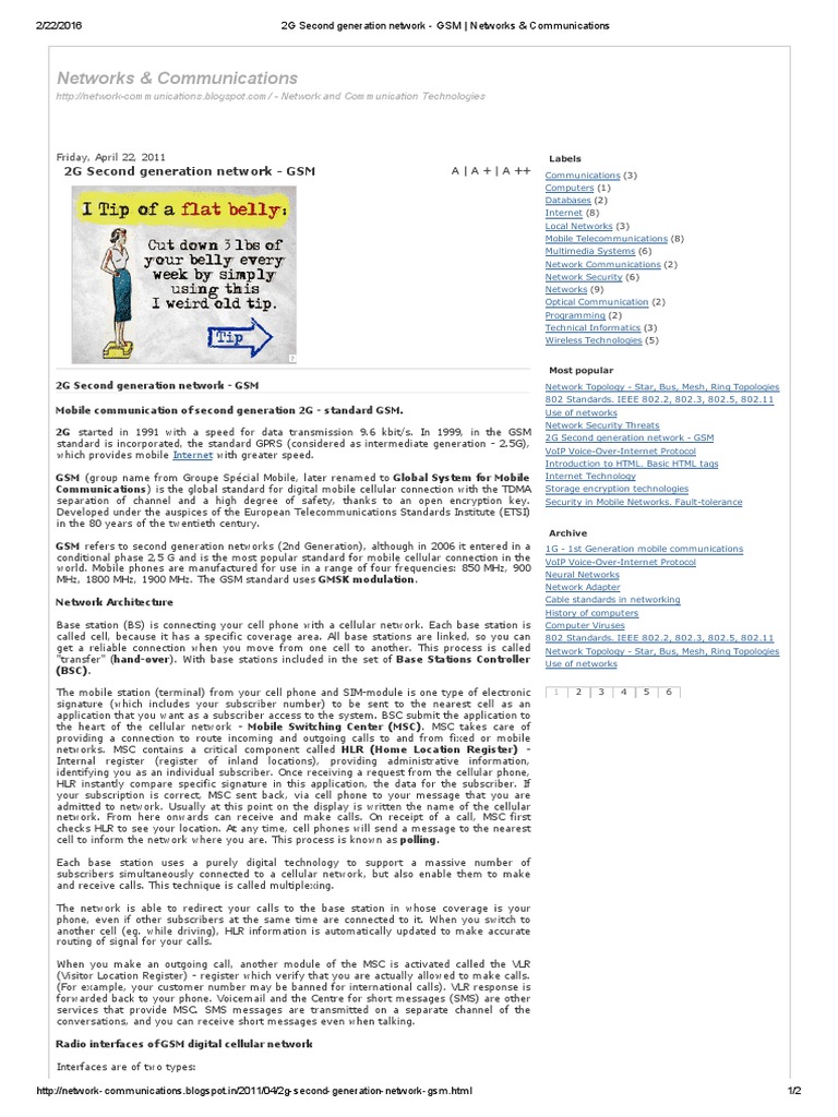 2G Second Generation Network - GSM - Networks & Communications - P ...