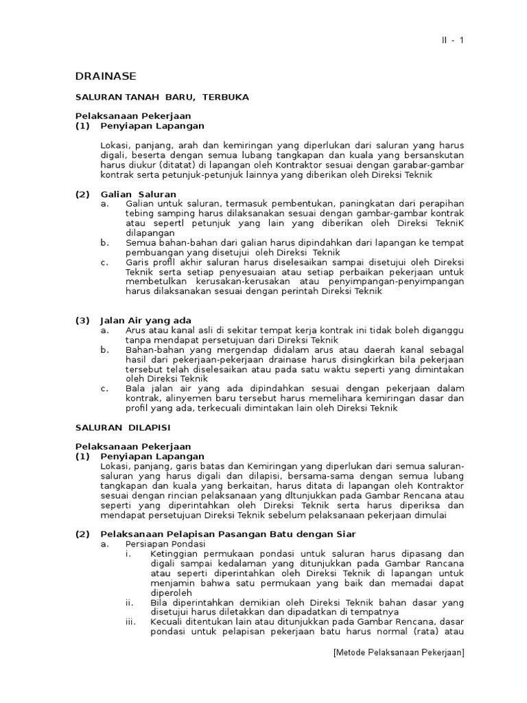 Contoh Metode Pelaksanaan Drainase | PDF