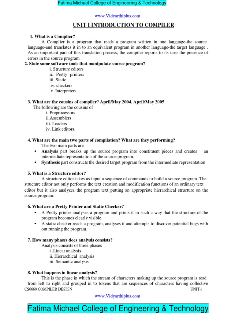 CS6660 CD QB PDF | PDF | Parsing | Compiler