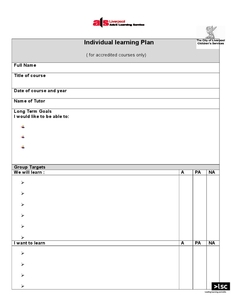 Individual Learning Plan Template | PDF