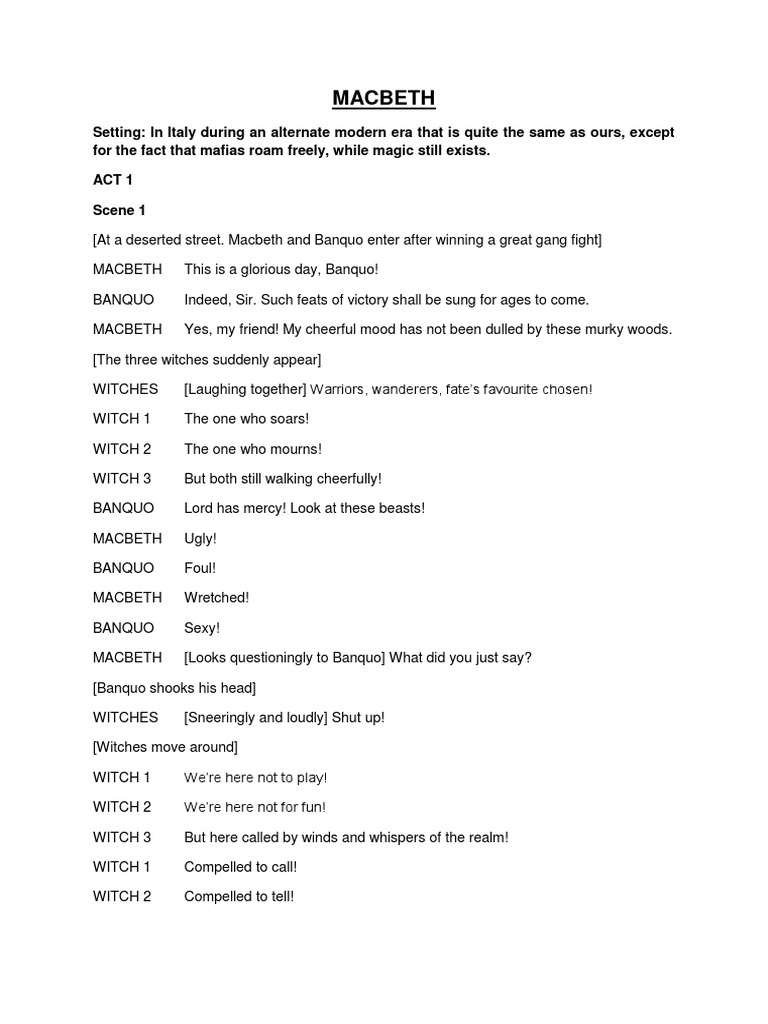 Script - Macbeth A La Mafiosi | Macbeth | Tragedy Plays