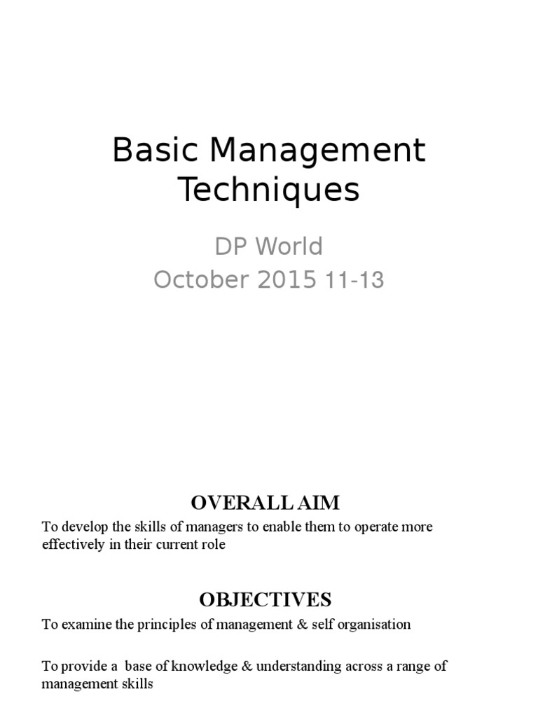 Basic Management Techniques: DP World 11-13 October 2015 | PDF | Leadership | Cognition