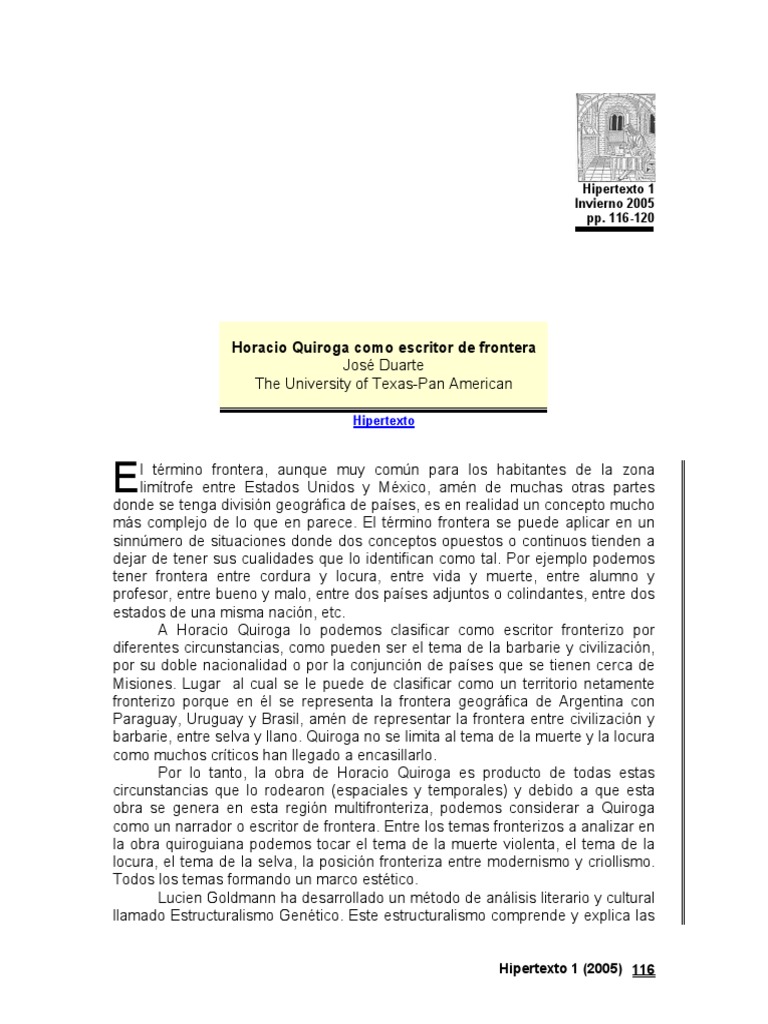Horacio Quiroga Como Escritor de Frontera | PDF | Locura | Autor