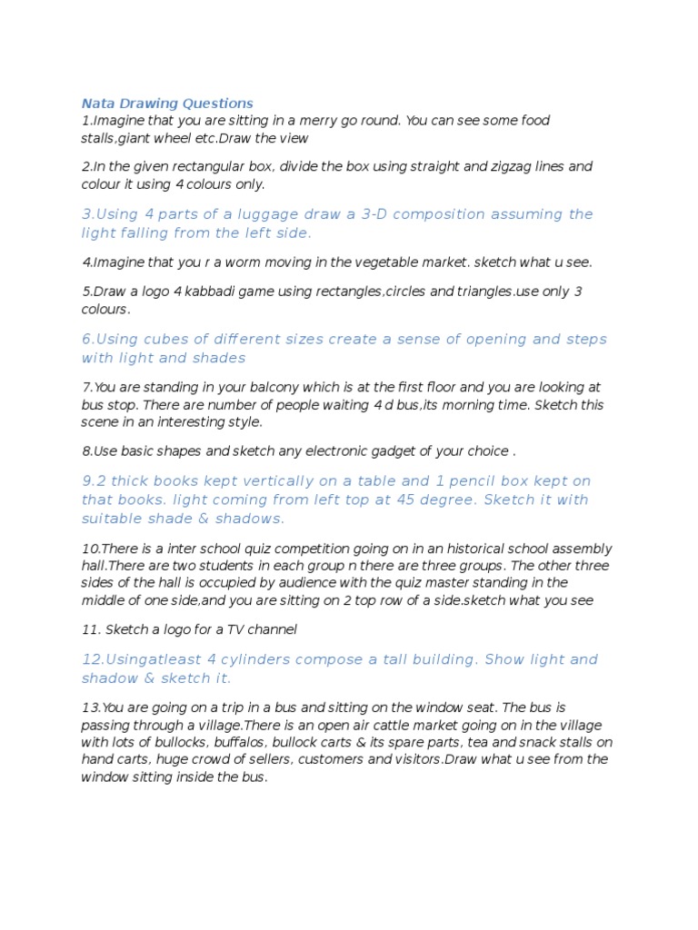 Nata Drawing Questions | PDF | Shape | Shadow