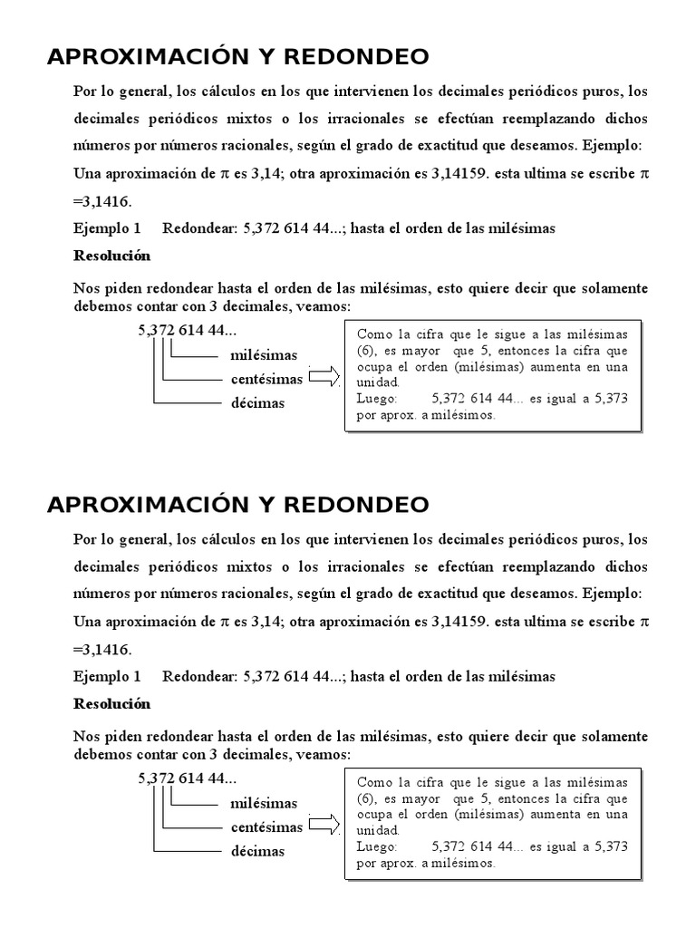 Aproximación y redondeo de números decimales | PDF