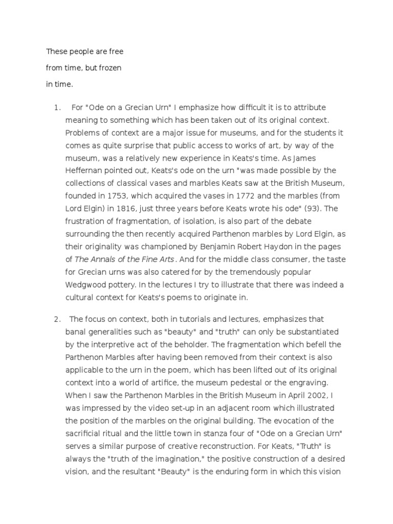 These People Are Free From Time, But Frozen in Time | PDF | John Keats ...