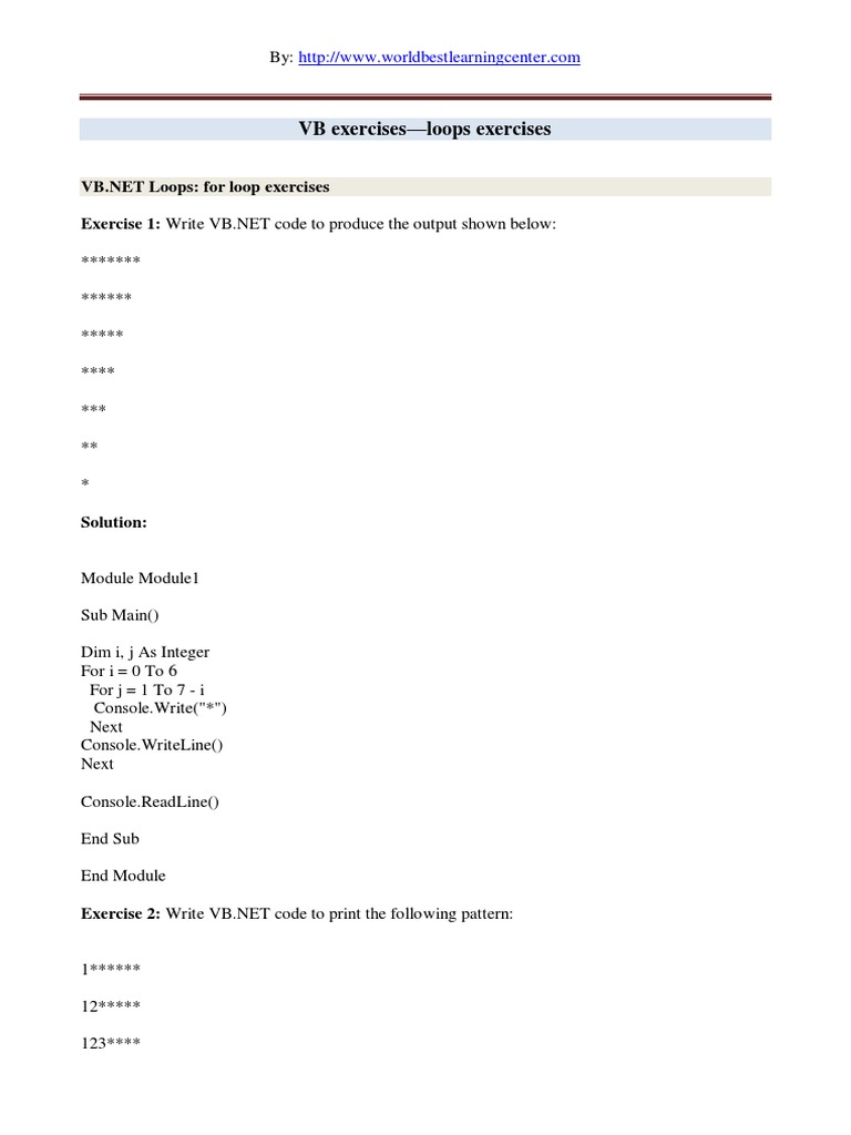 VB Exercises Loops | PDF | Integer (Computer Science) | Command Line Interface