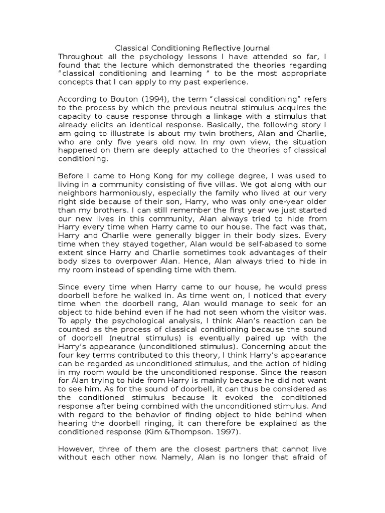 Psychology Reflective Journal 2 | PDF | Classical Conditioning ...