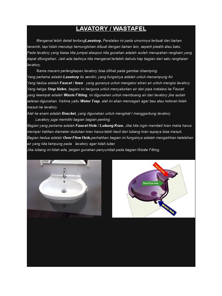 Fungsi Bagian Lavatory Atau Wastafel | PDF