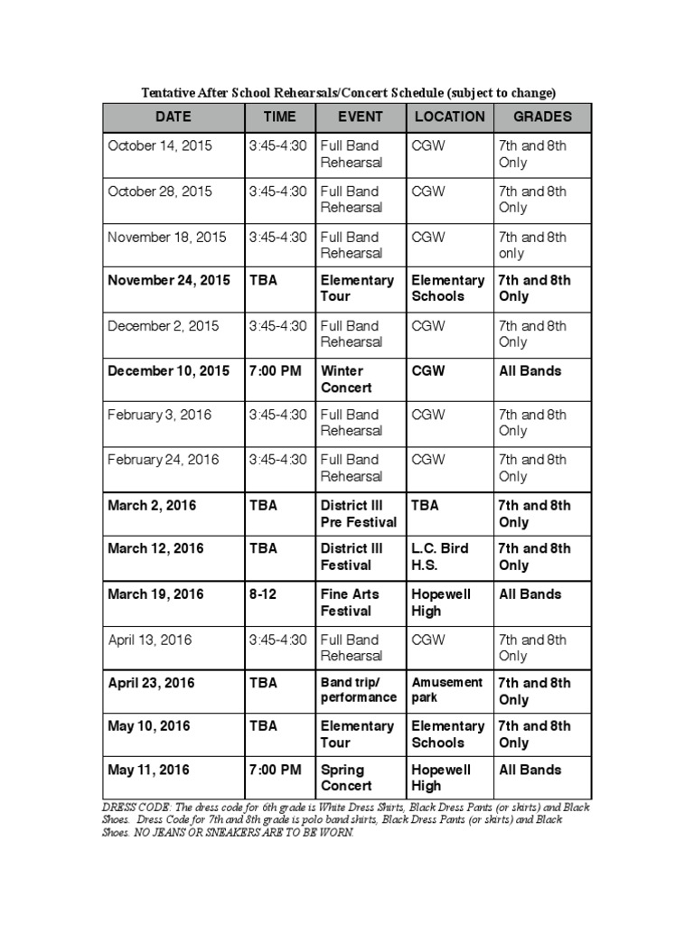 After School Band Rehearsal Schedule | PDF | Art