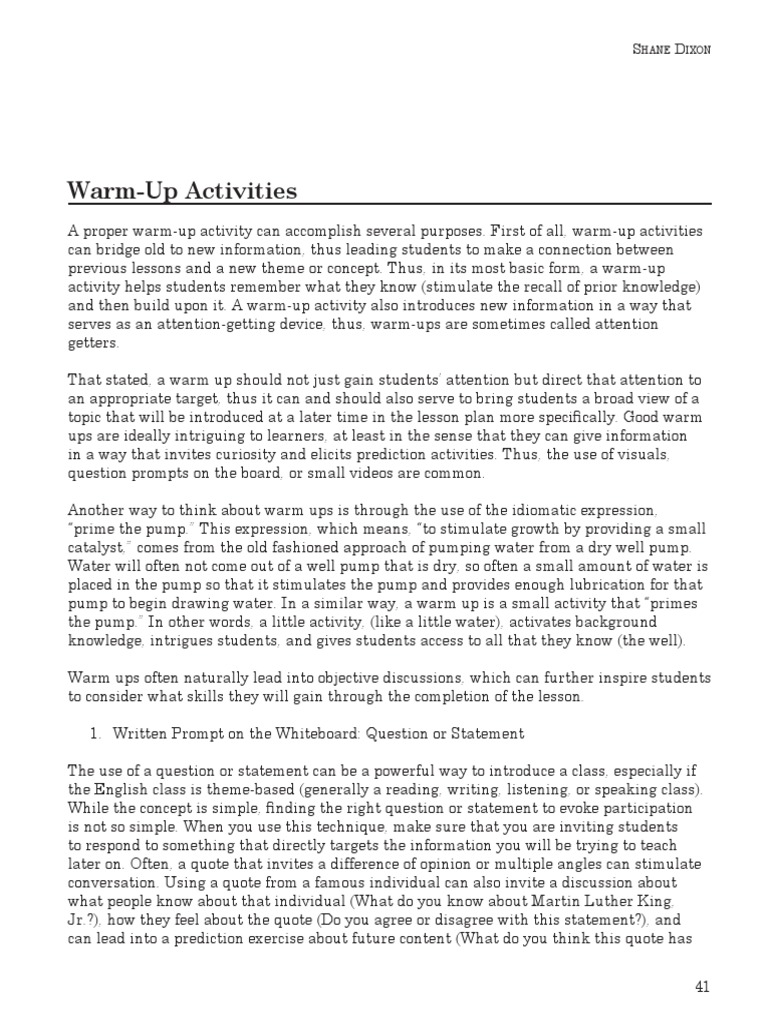 Warm-up-Samples PDF | PDF | Vocabulary | Lesson Plan