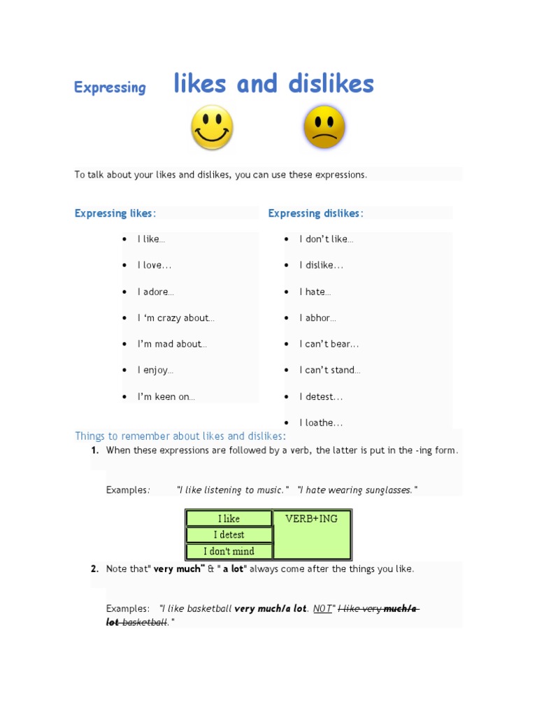 Likes and Dislikes: Expressing | PDF