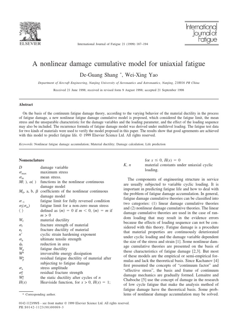 Nonlinear Cumulative Fatigue Damage Model | PDF | Strength Of Materials ...