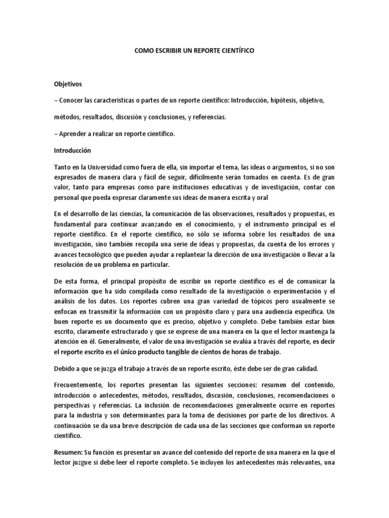 Guía para Escribir un Reporte Científico | PDF | Método científico ...