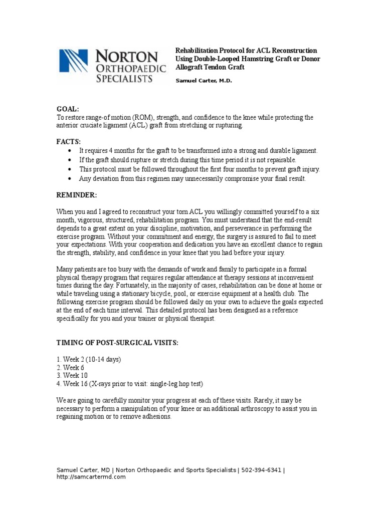 Rehabilitation Protocol For ACL Reconstruction Using Double-Looped ...