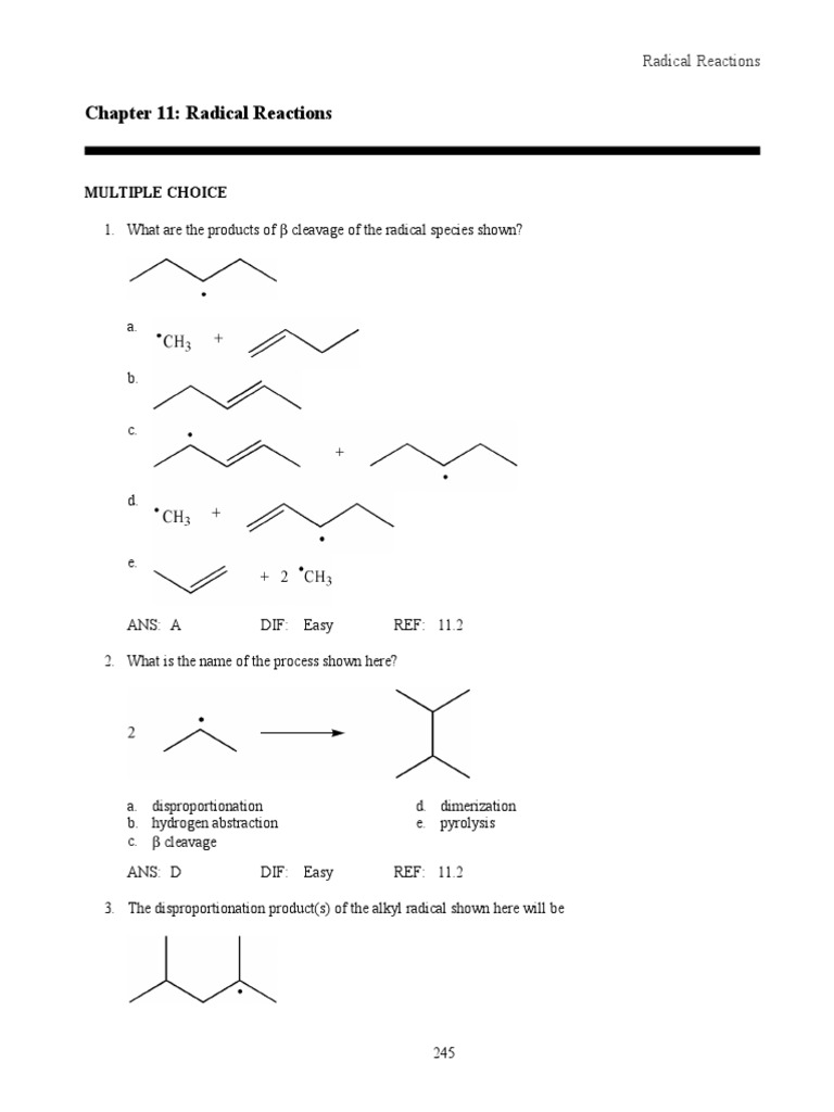 Chapter 11: Radical Reactions: Multiple Choice | Download Free PDF ...
