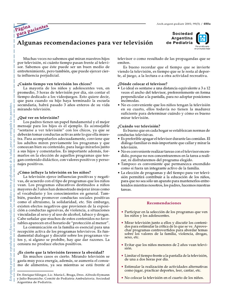 Algunas Recomendaciones Para Ver Televisión Pdf Televisión