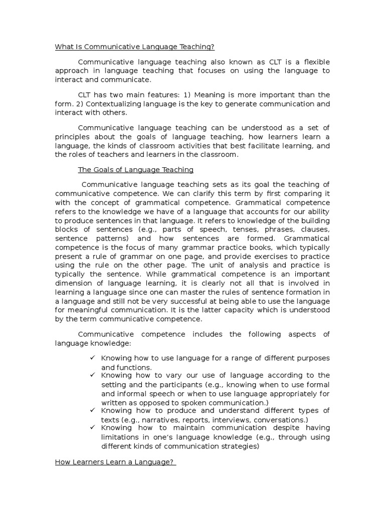 Communicative Language Teaching | PDF | Language Education | Language ...