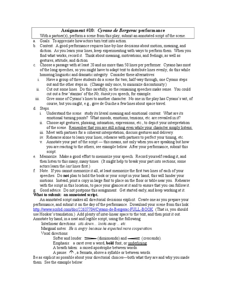 Scene From Cyrano Assignment 10 | PDF | Gesture | Emotions