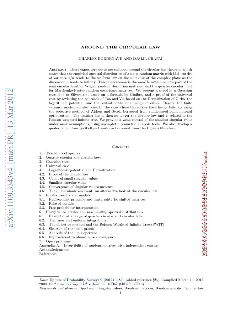 Circular Law | PDF | Matrix (Mathematics) | Eigenvalues And Eigenvectors