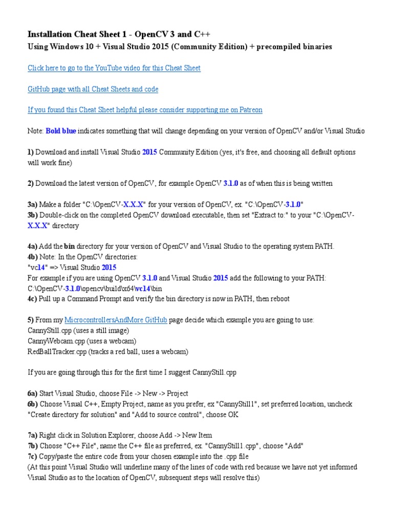 Installation Cheat Sheet 1 - OpenCV 3 and C++ | PDF | Microsoft Visual ...