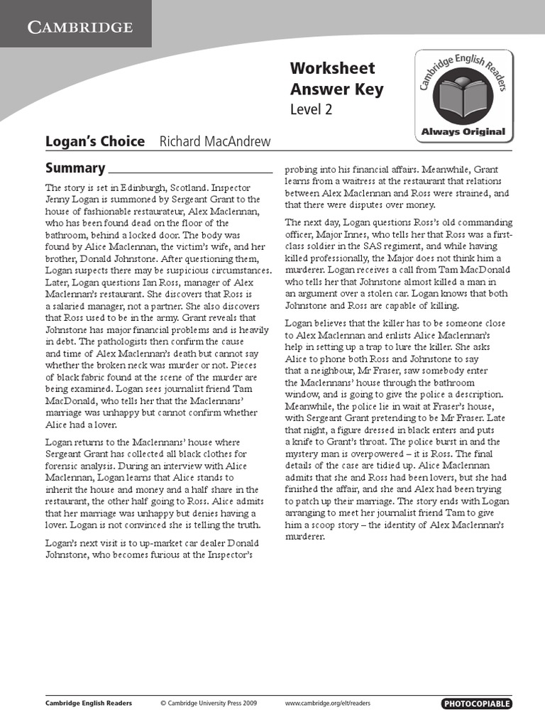 Worksheet Answer Key: Logan's Choice | PDF | Violence