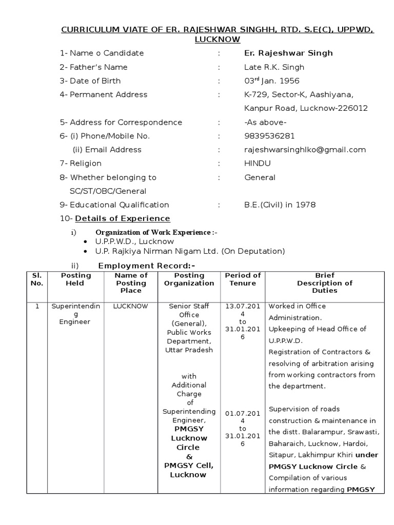 Resume Er. Rajeshwar Singh | PDF | Road Transport | Transport